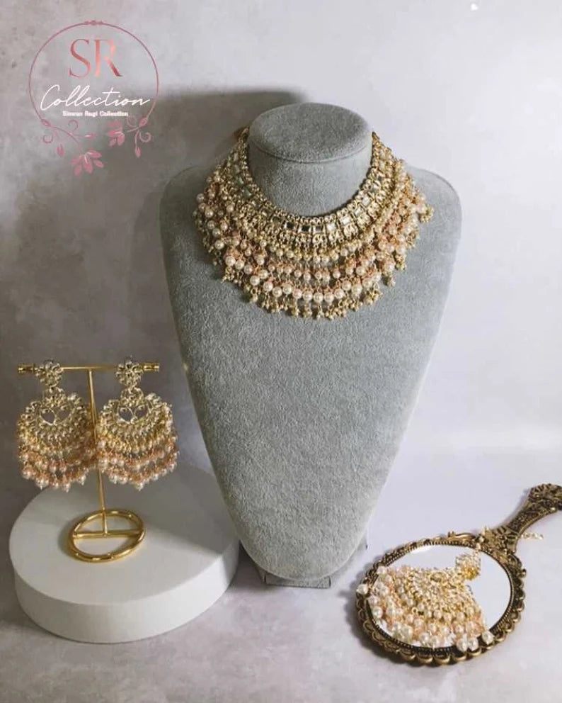 Ruha Gold Plated Kundan Set (ST220) Light Pink – Simran Ragi Collection